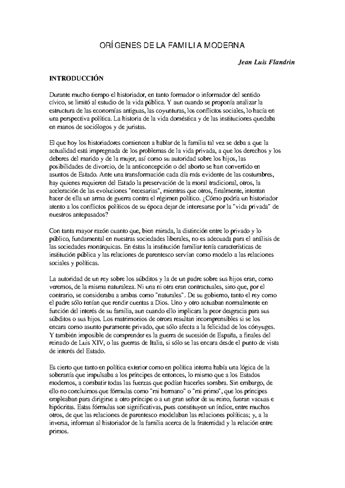 ORÍGENES DE LA FAMILIA MODERNA: Análisis Hist. y Sociológico - Studocu