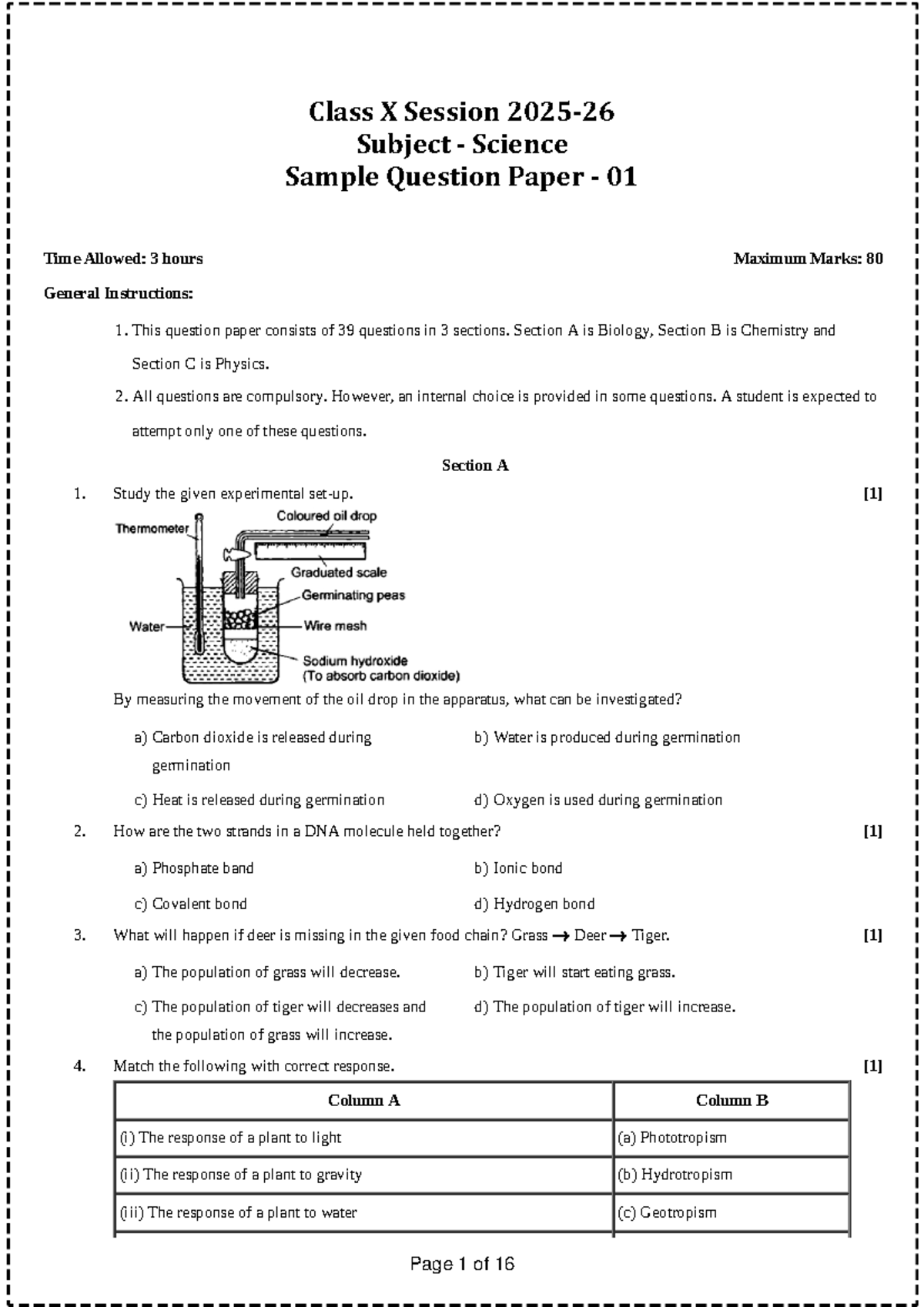 Class X Science Sample Question Paper 01 - 3 Hours, 80 Marks - Studocu