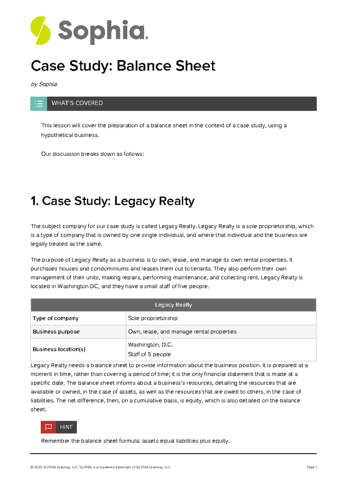Case Study Balance Sheet Preparation For Legacy Realty Studocu