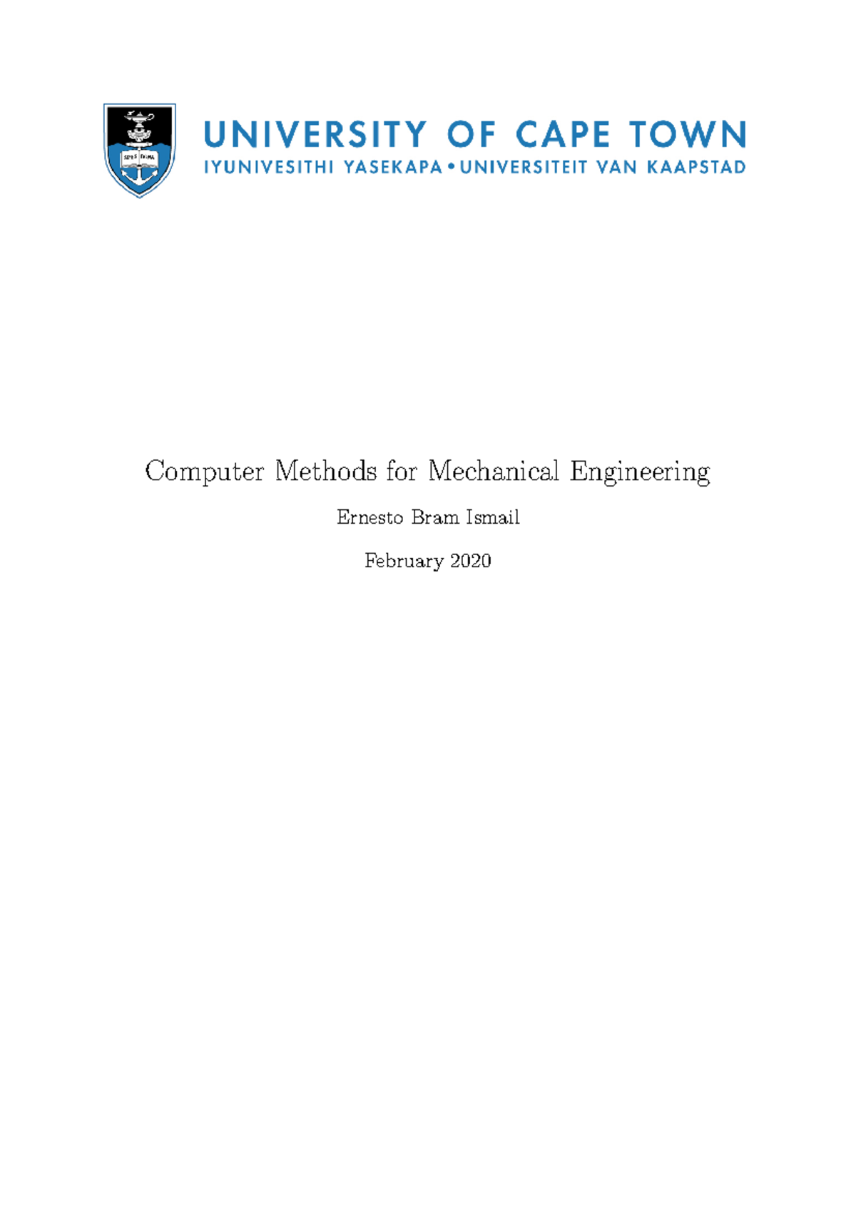 MEC3075F Lecture Notes: Computer Methods for Mechanical Engineering ...