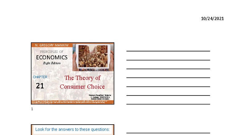 Principles of Economics (ECO 101) Chapter 21: Theory of Consumer Choice ...
