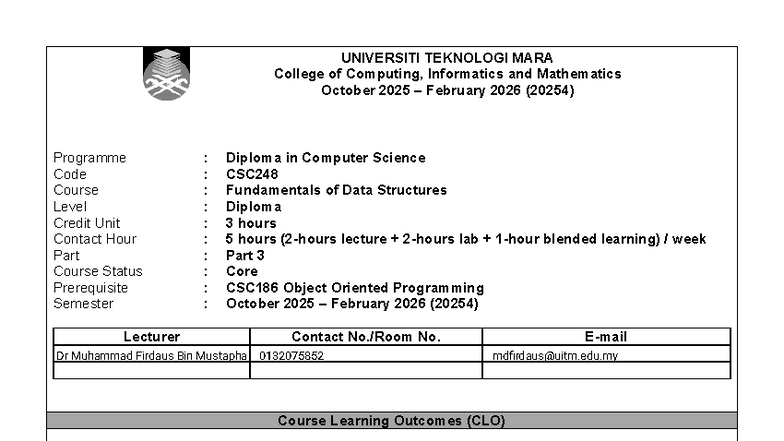 CSC248 Fundamentals of Data Structures Course Outline (Oct 2025 - Feb 2026) - Studocu