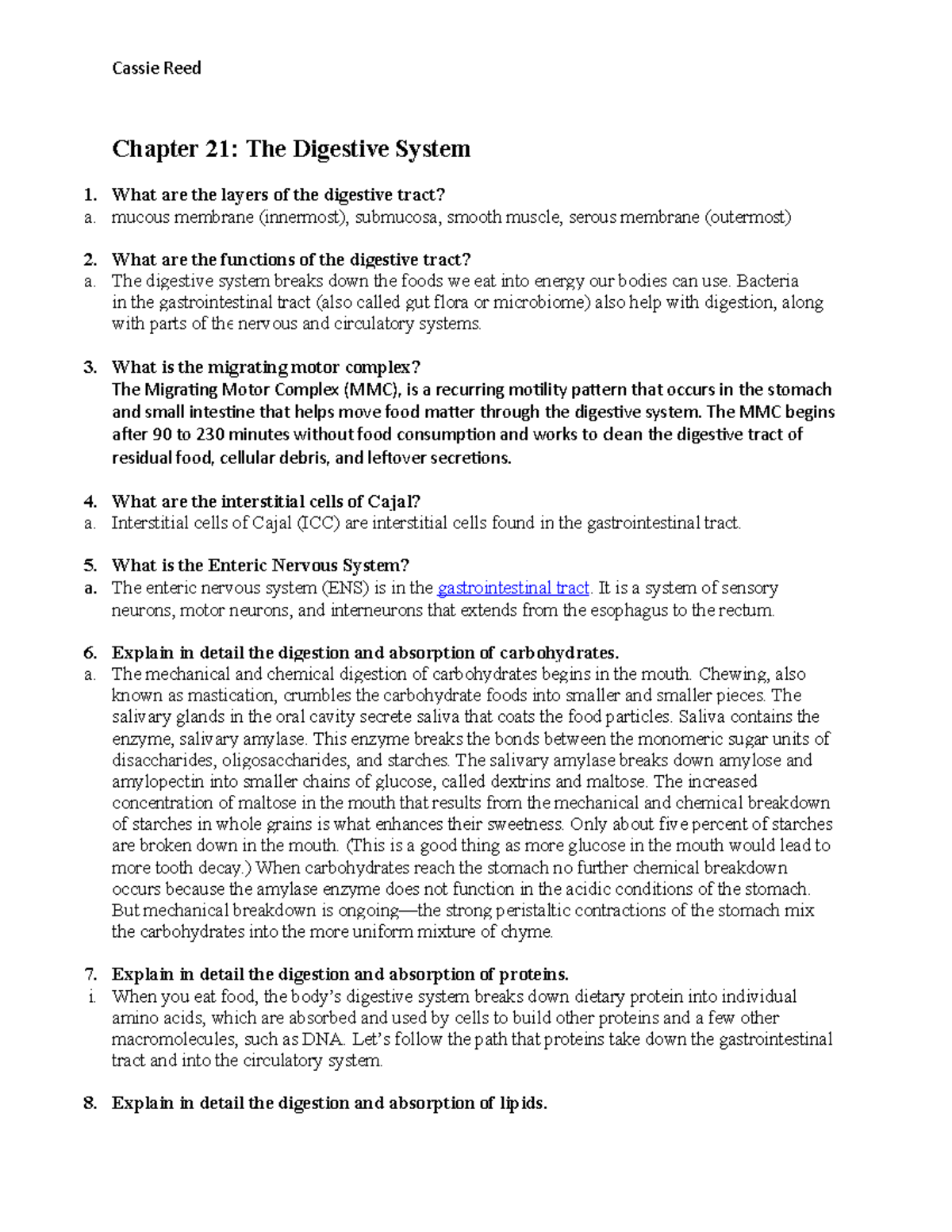 Chapter 21 questions ANP201 - Cassie Reed Chapter 21: The Digestive ...