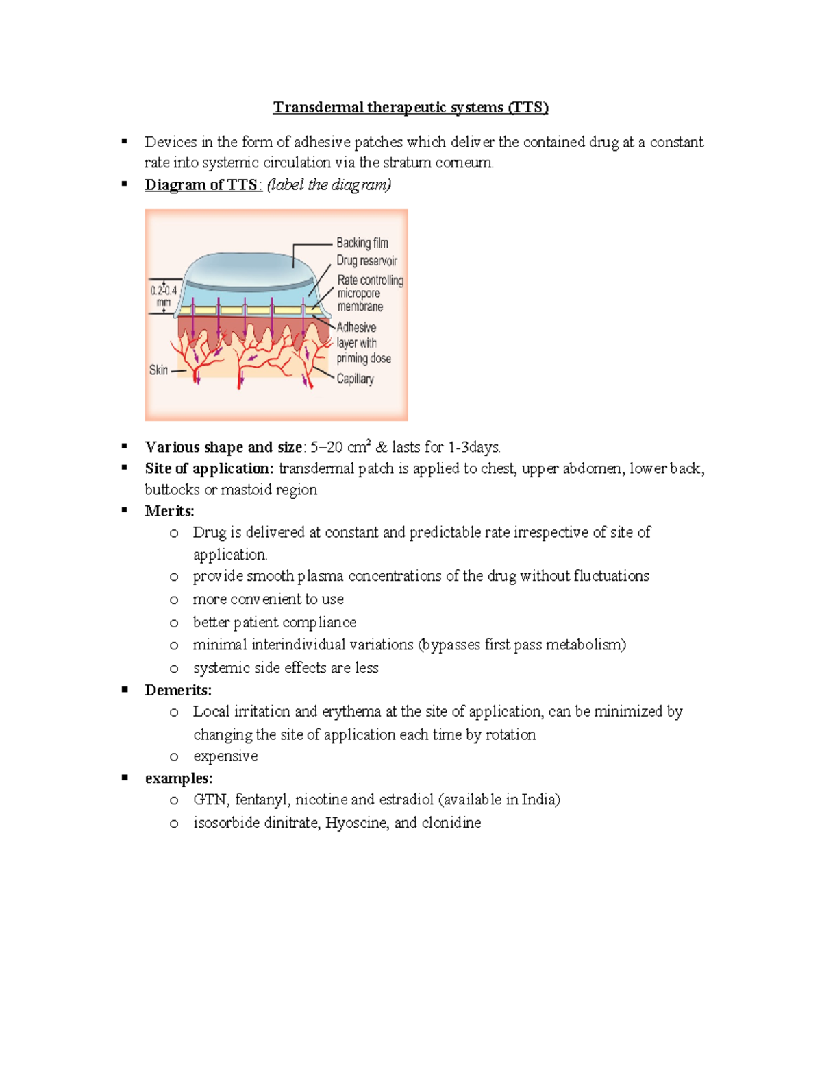 Transdermal Therapeutic Systems (TTS): Overview and Applications - Studocu