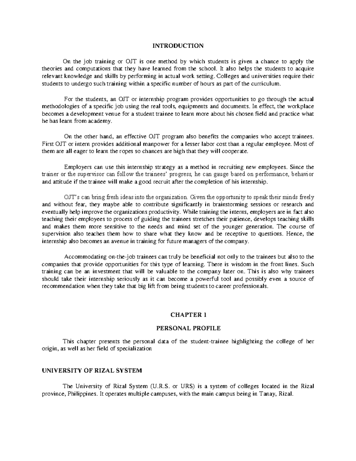 OJT Narrative Report for Civil Engineering (CE-101) – URS - Studocu