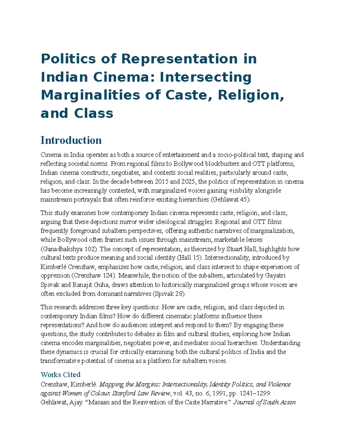 Politics of Representation in Indian Cinema: Caste, Religion, and Class ...