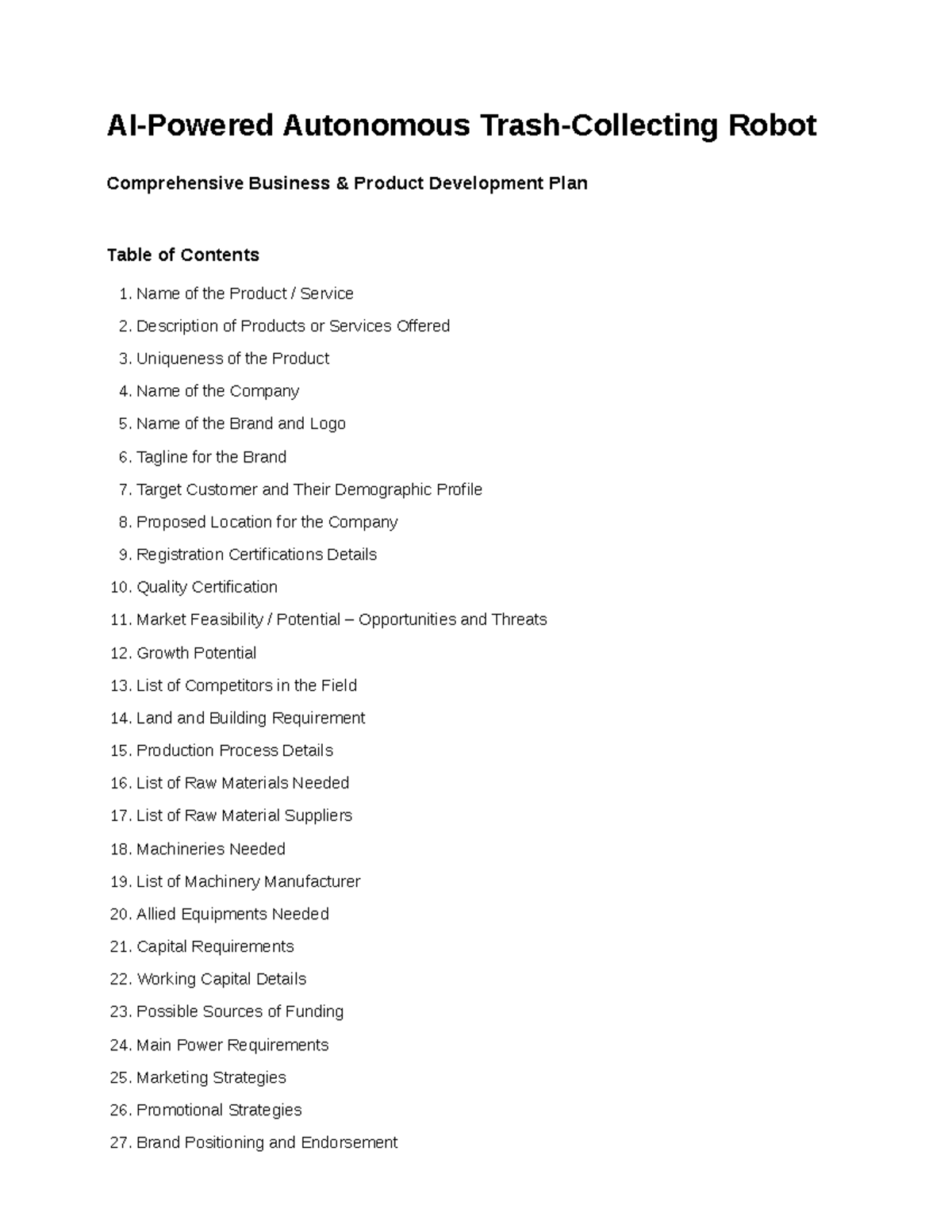 Autonomous Robot Business Development Plan (Course Code: AAA) - Studocu