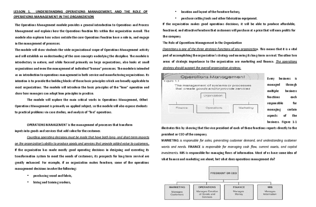 Operations Management Overview: Understanding Roles & Strategies (OM-2025) - Studocu