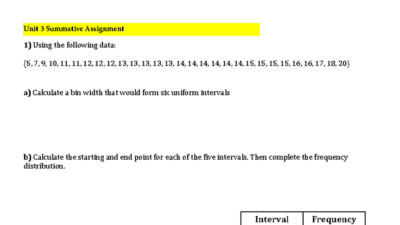Unit 3 Summative Assignment: Data Analysis & Statistics Tasks - Studocu