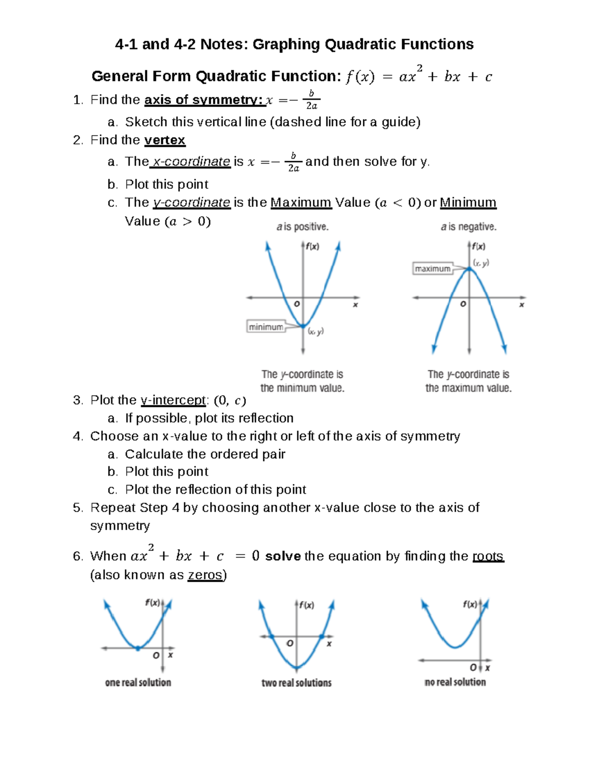 4-1 and 4-2 Notes - Google Docs - and Notes: Graphing Quadratic ...