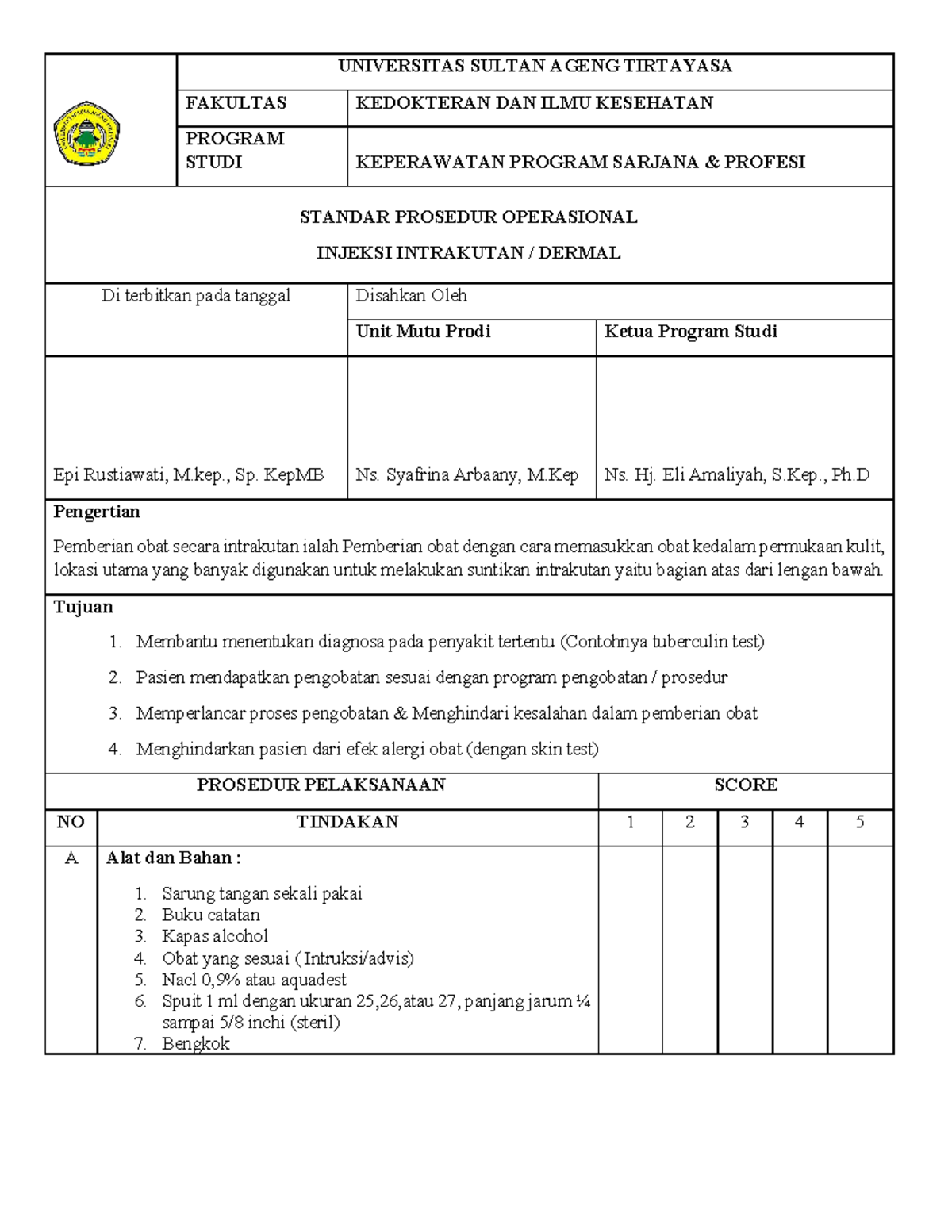 SOP Injeksi Intrakutan: Prosedur dan Panduan Praktis - Studocu