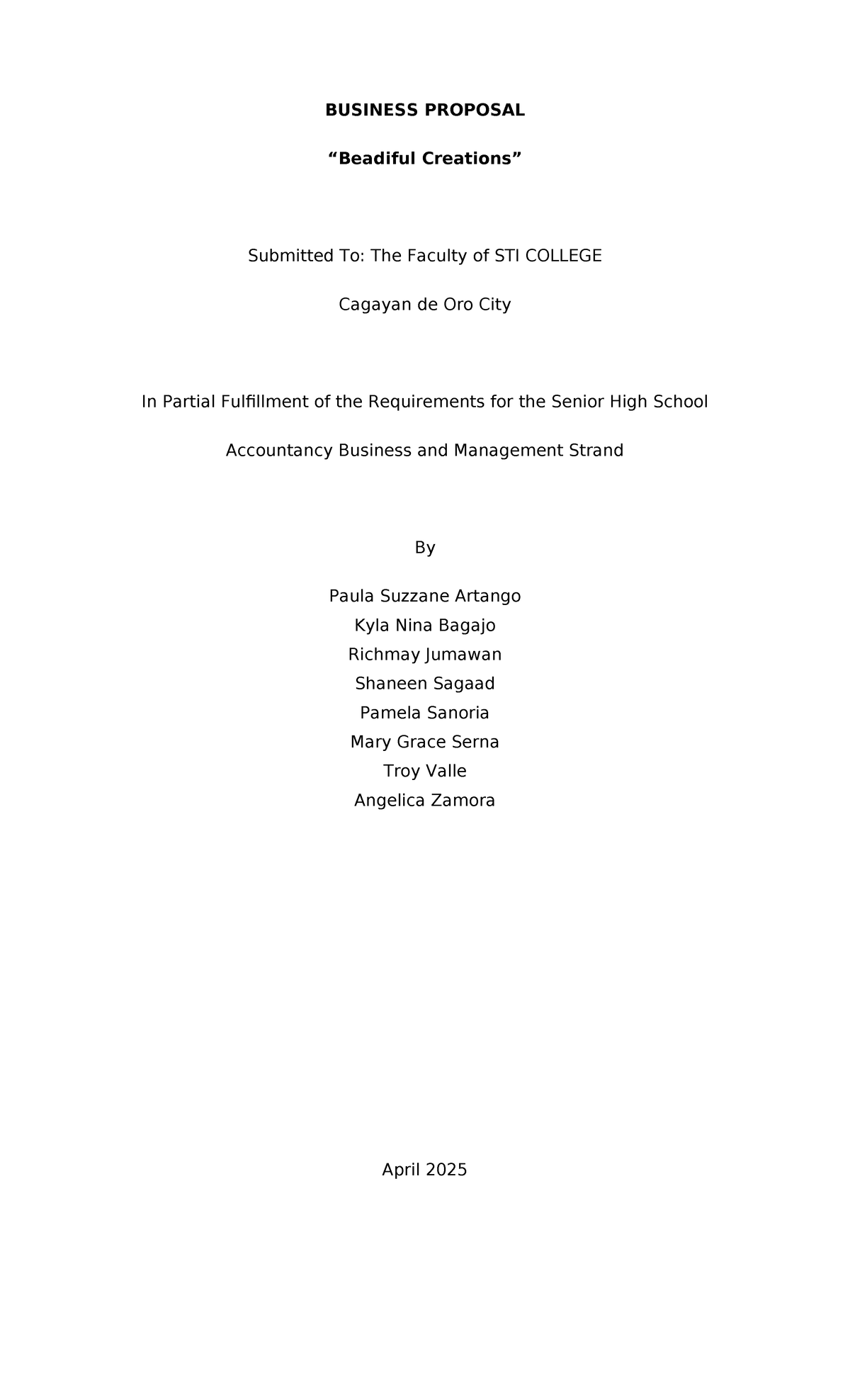 BUSINESS PROPOSAL: Organization & Management Study for ABM Strand - Studocu