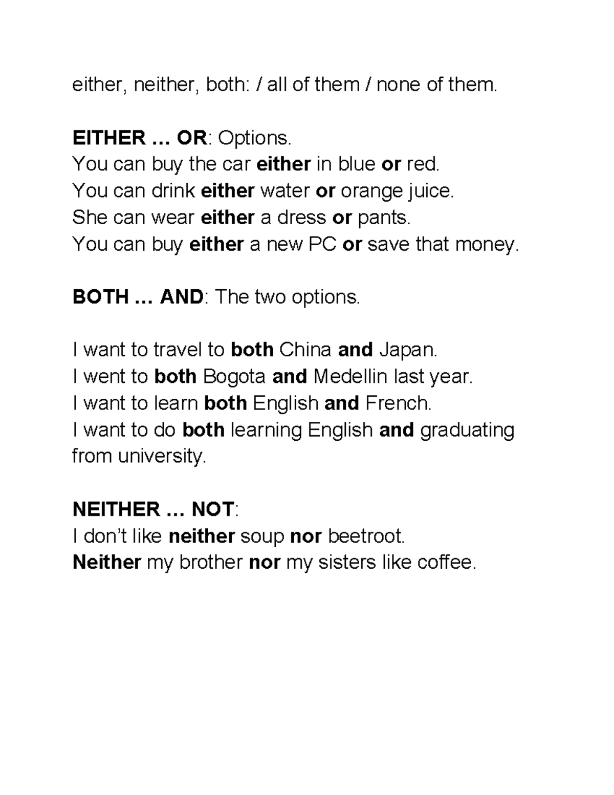 Either, Neither, Both: Understanding Options and Choices - Studocu