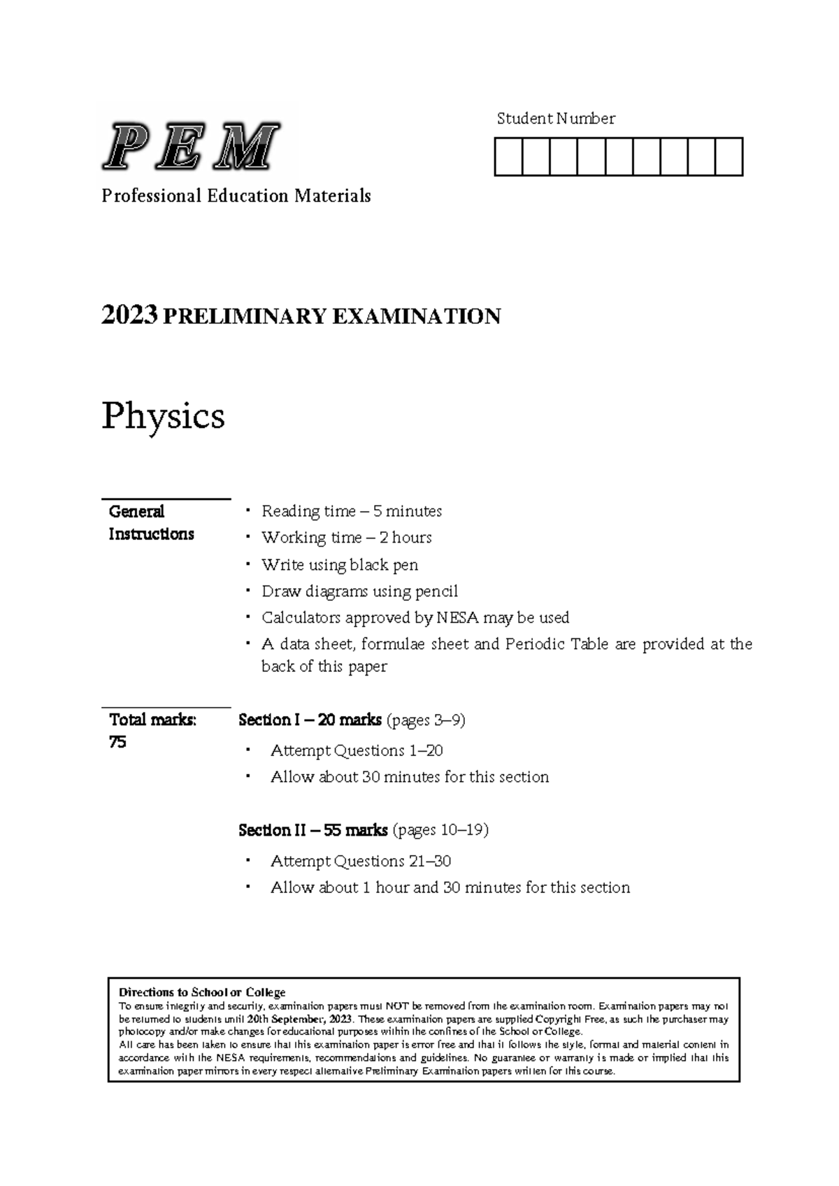 2023 Physics Preliminary Exam: General Instructions & Questions - Studocu