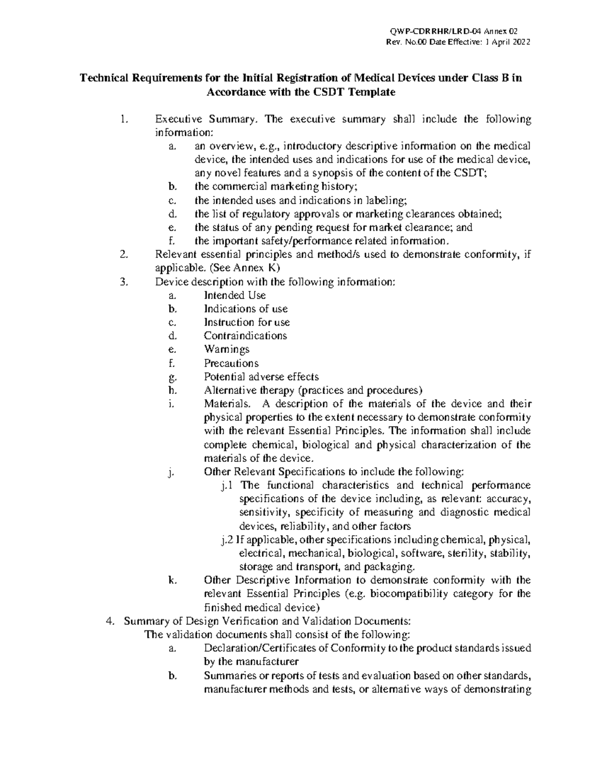 LRD04 Annex 02: Technical Requirements for Class B Medical Devices ...