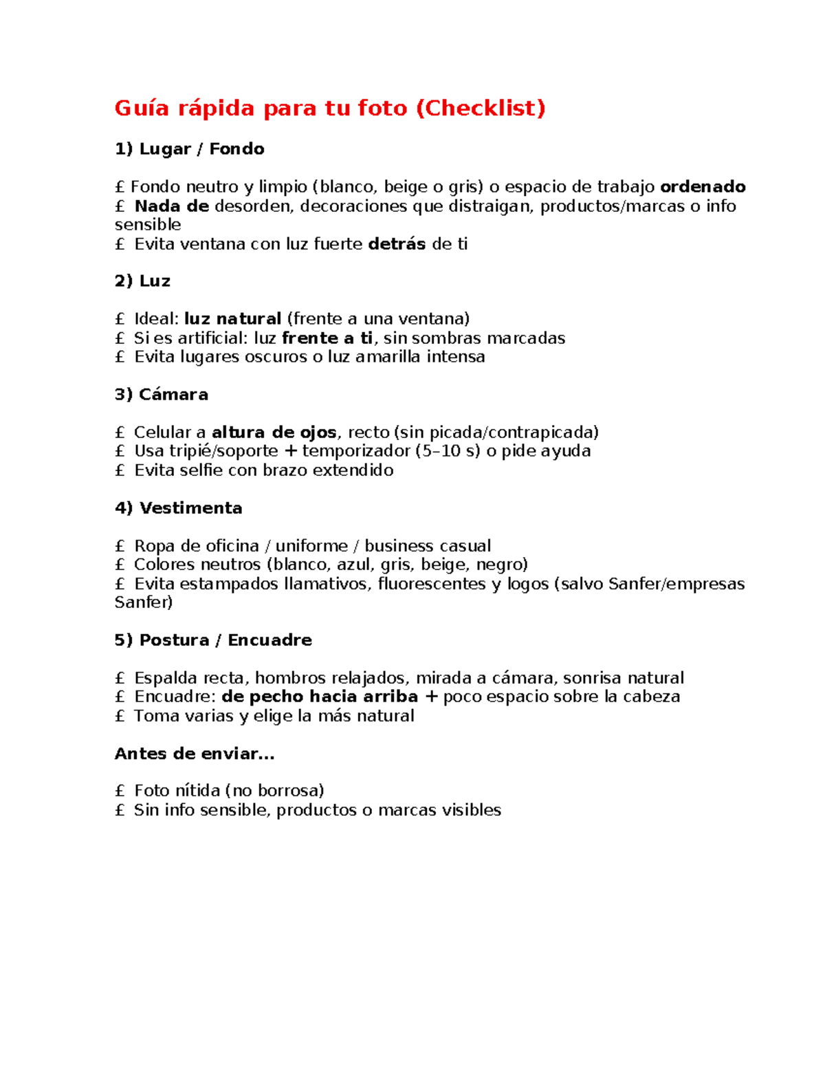 Guía Rápida para tu Foto (Checklist) - Consejos Esenciales - Studocu