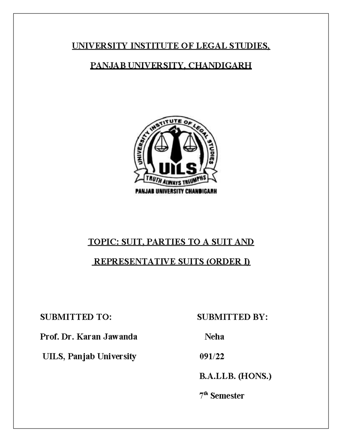 CPC Project: Suit, Parties, and Representative Suits (Order I) - UILS B ...