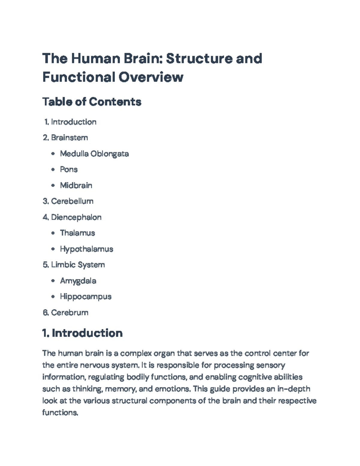 Human Brain: Structure and Functions Overview (BIO 101 Lecture Notes ...