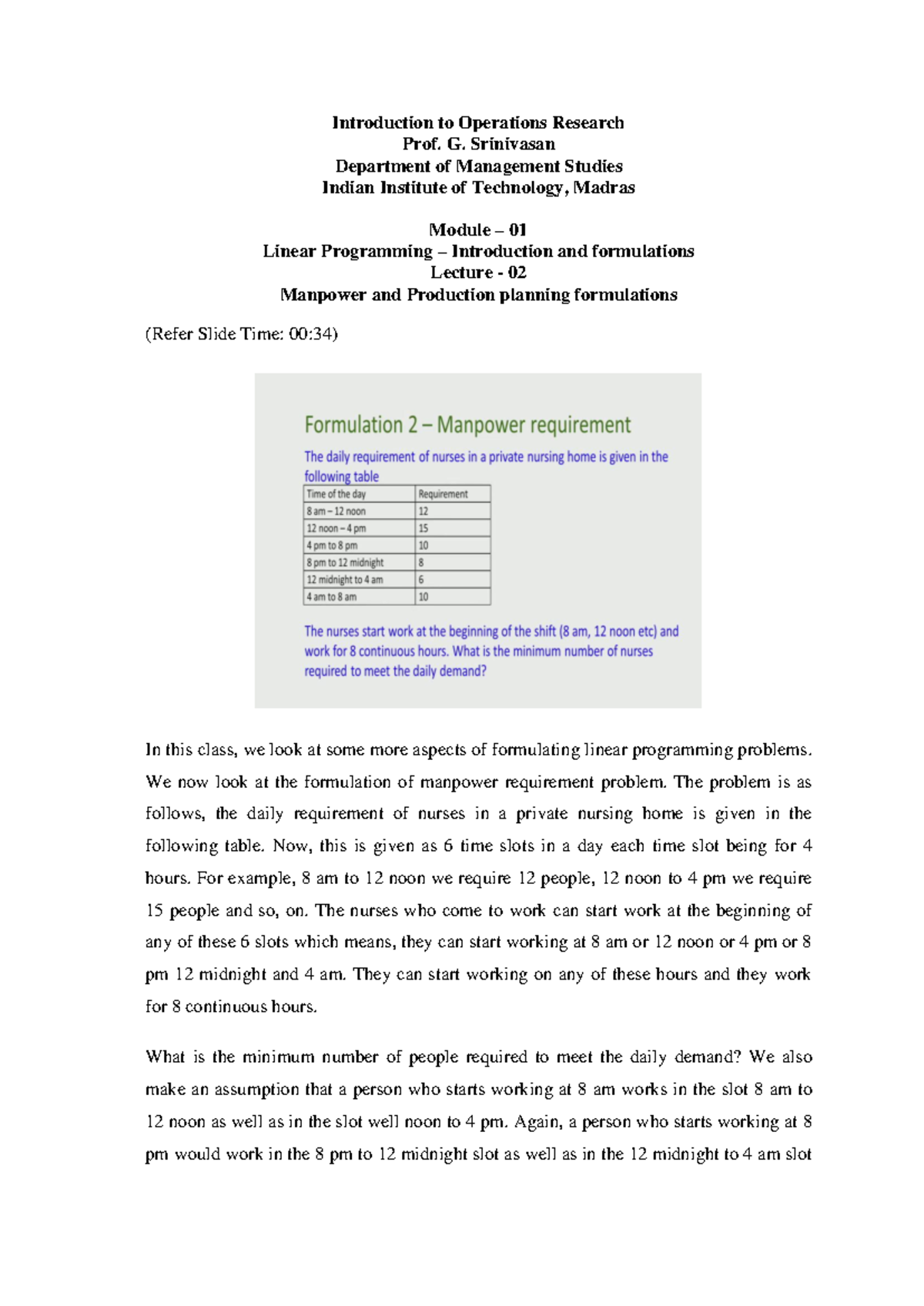 Operations Research: Linear Programming Formulations - Lecture 02 - Studocu