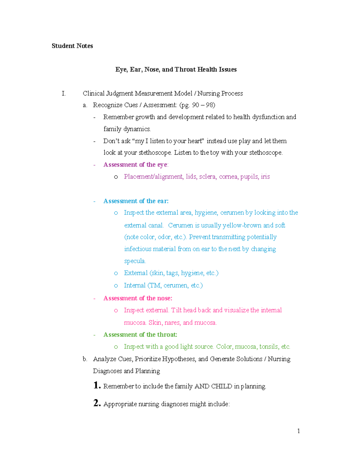 EENT Health Issues: Clinical Notes for Nursing Process (NURS 101) - Studocu
