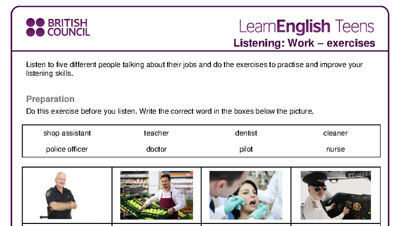 Listening Exercises: Jobs & Professions (Work - Exercises 2) - Studocu