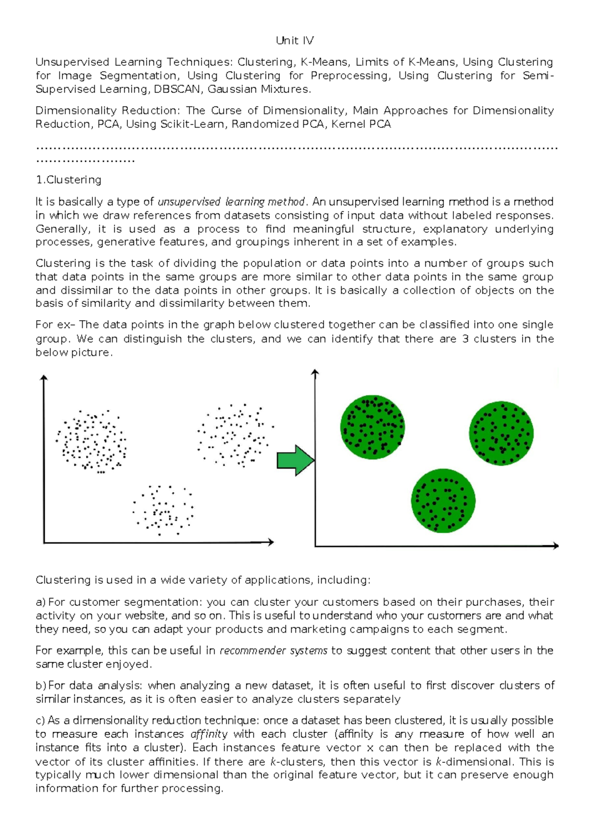 Jntuk R20 ML UNIT-IV - Unit IV Unsupervised Learning Techniques ...