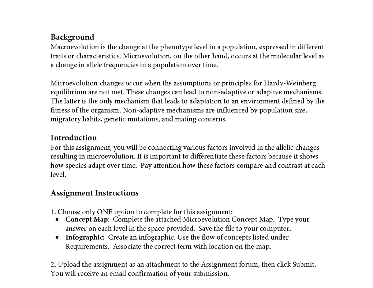 Microevolution Concept Map Assignment: Factors & Mechanisms - Studocu
