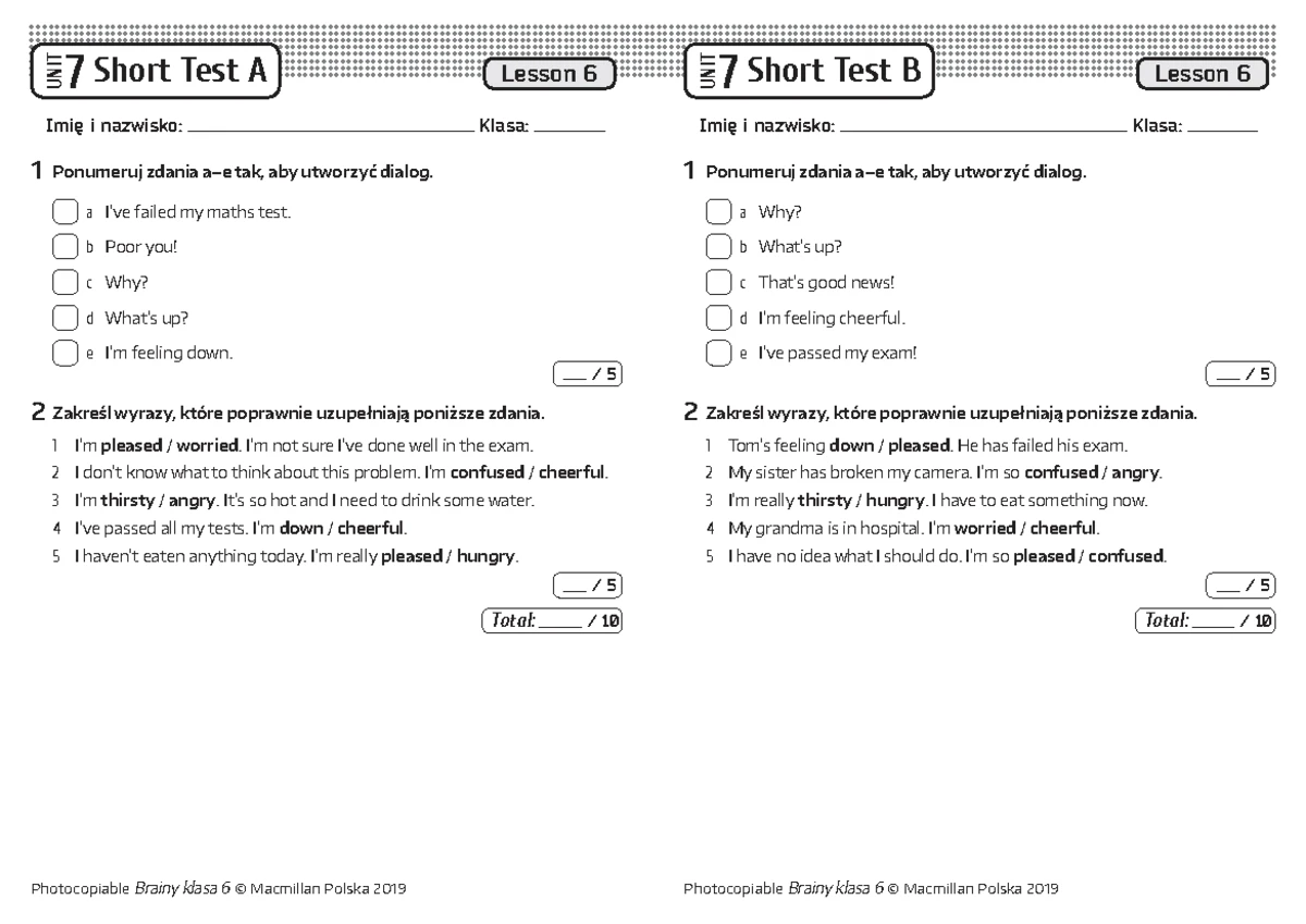 Brainy kl6 Short Tests: Unit 7 Lesson 4 Review and Exercises - Studocu