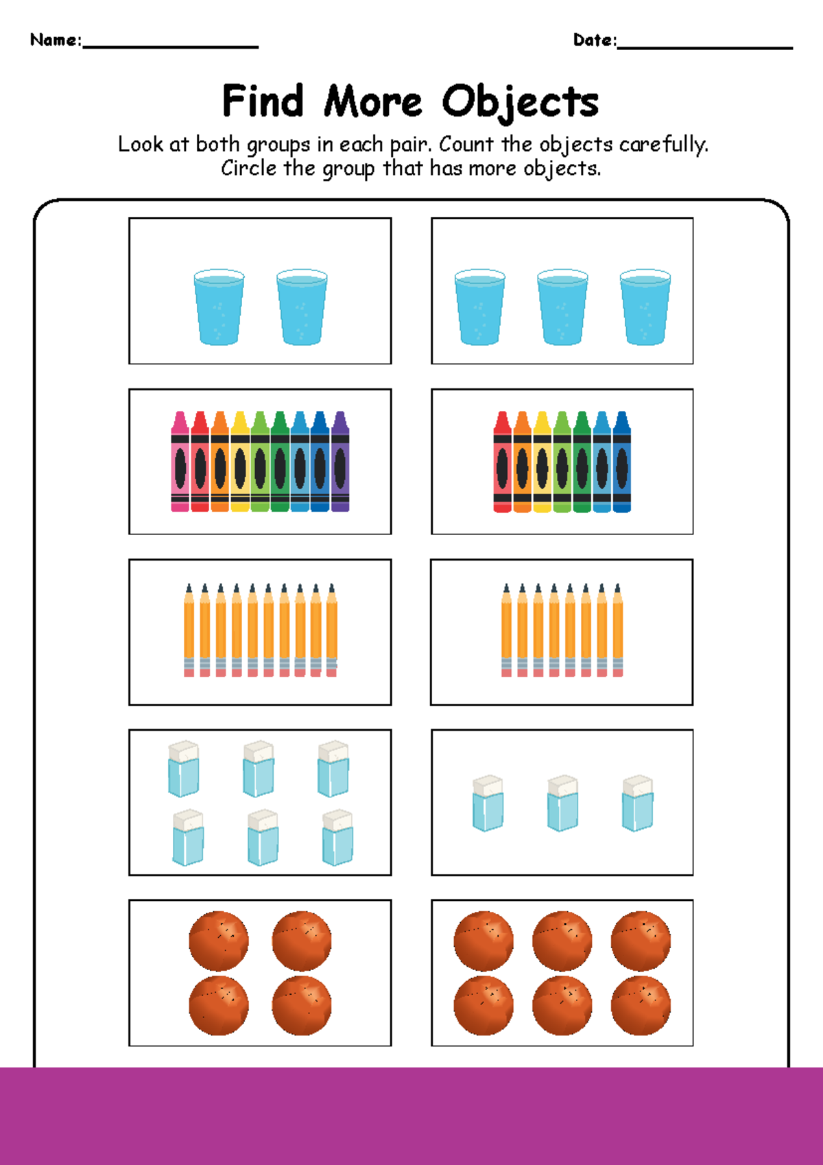 Find More Objects - Kindergarten Worksheet - Name: Date: Find More ...