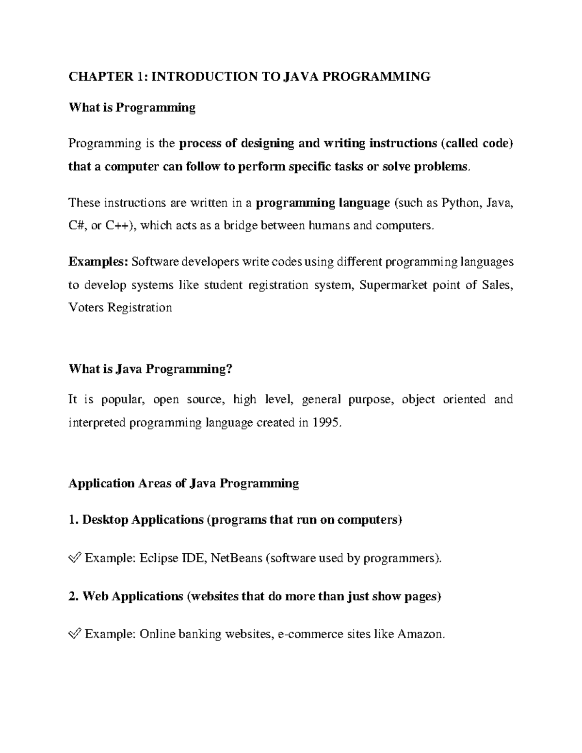 CHAPTER 1: INTRODUCTION TO JAVA PROGRAMMING - Studocu