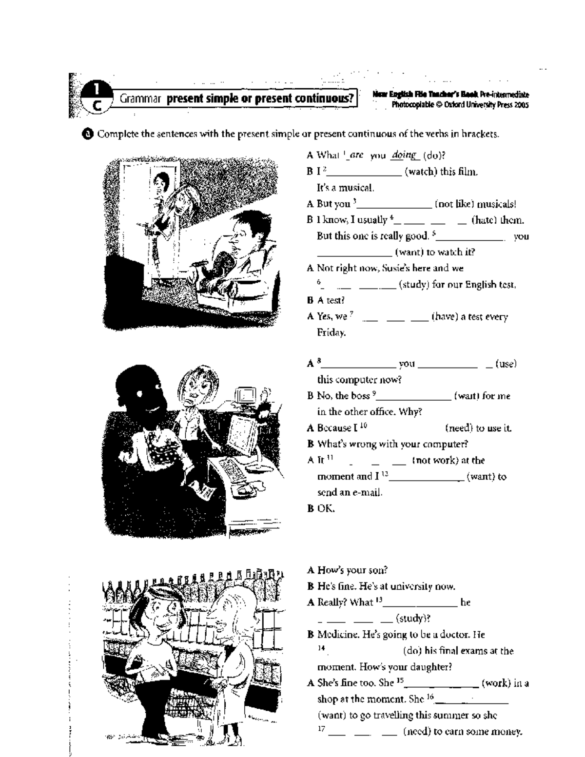 Gr. 1C - Present Simple vs Present Continuous Exercises - Studocu