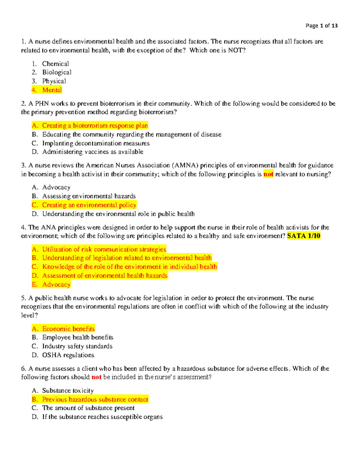 Community Health Exam 4 - Key Question Insights and Topics - Studocu