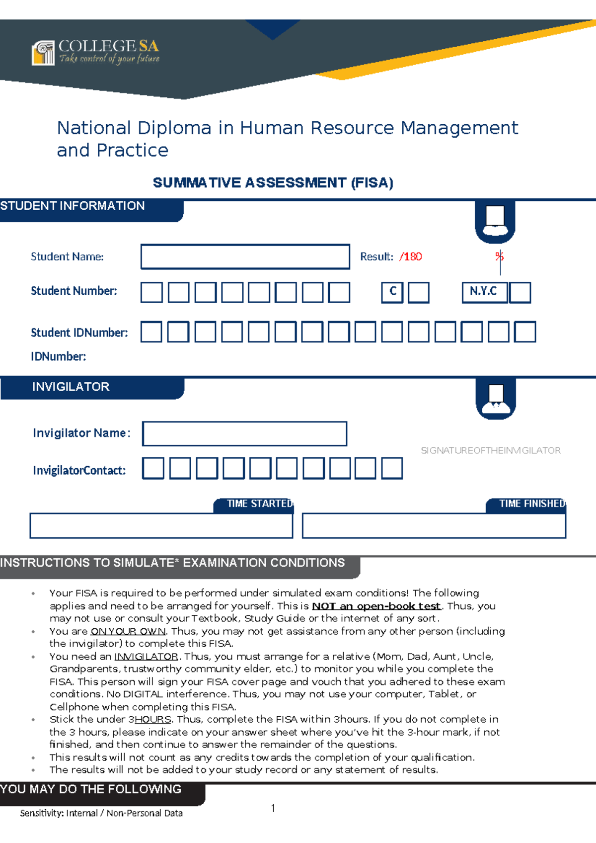 National Diploma in Human Resource Management FISA Summative Assessment - Studocu