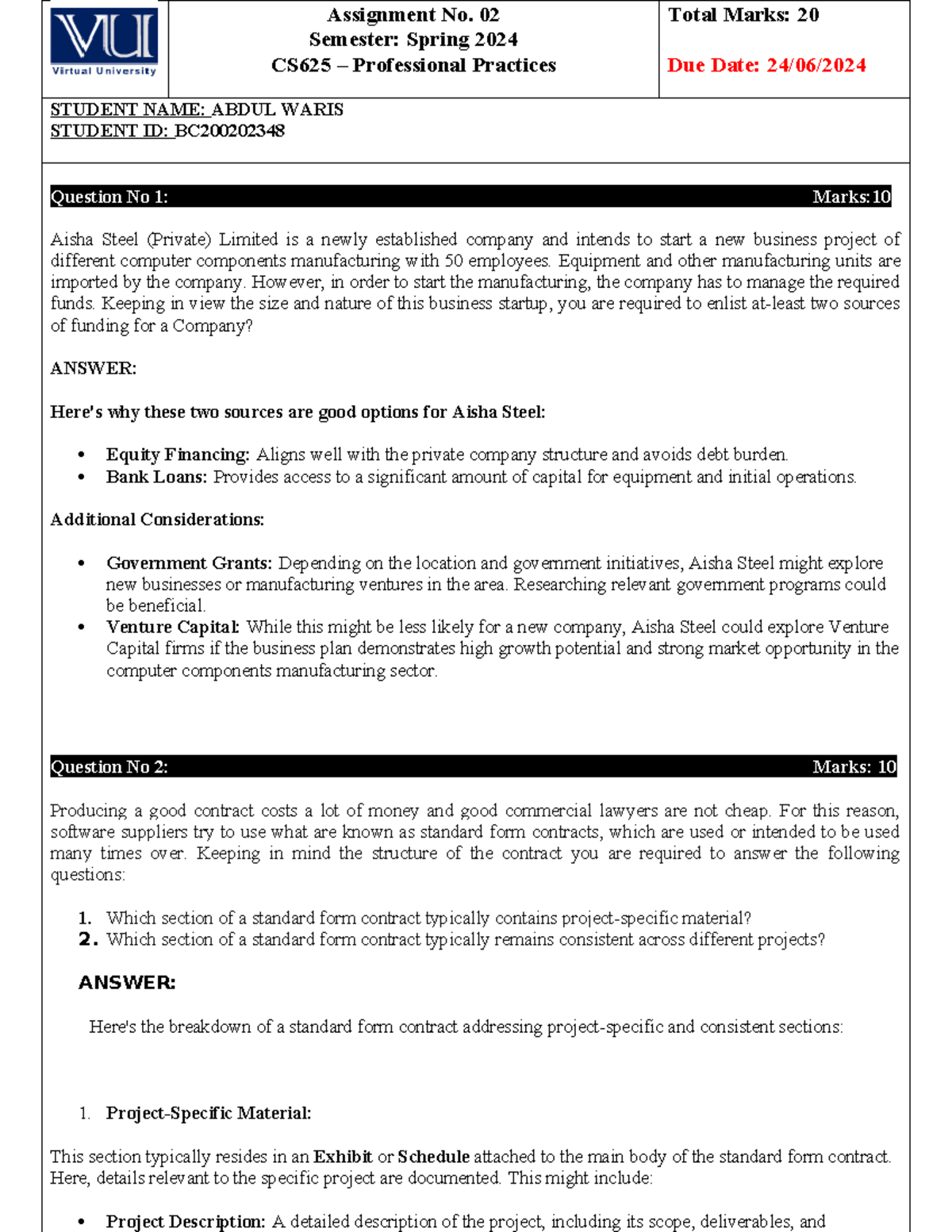 Spring 2024 CS625 Assignment 02 - Funding Sources & Contracts Analysis - Studocu
