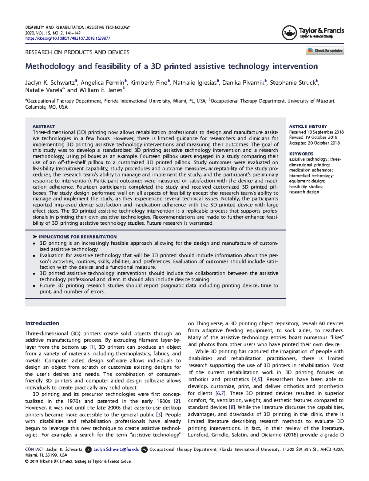 Methodology & Feasibility of 3D Printed Assistive Tech Intervention ...