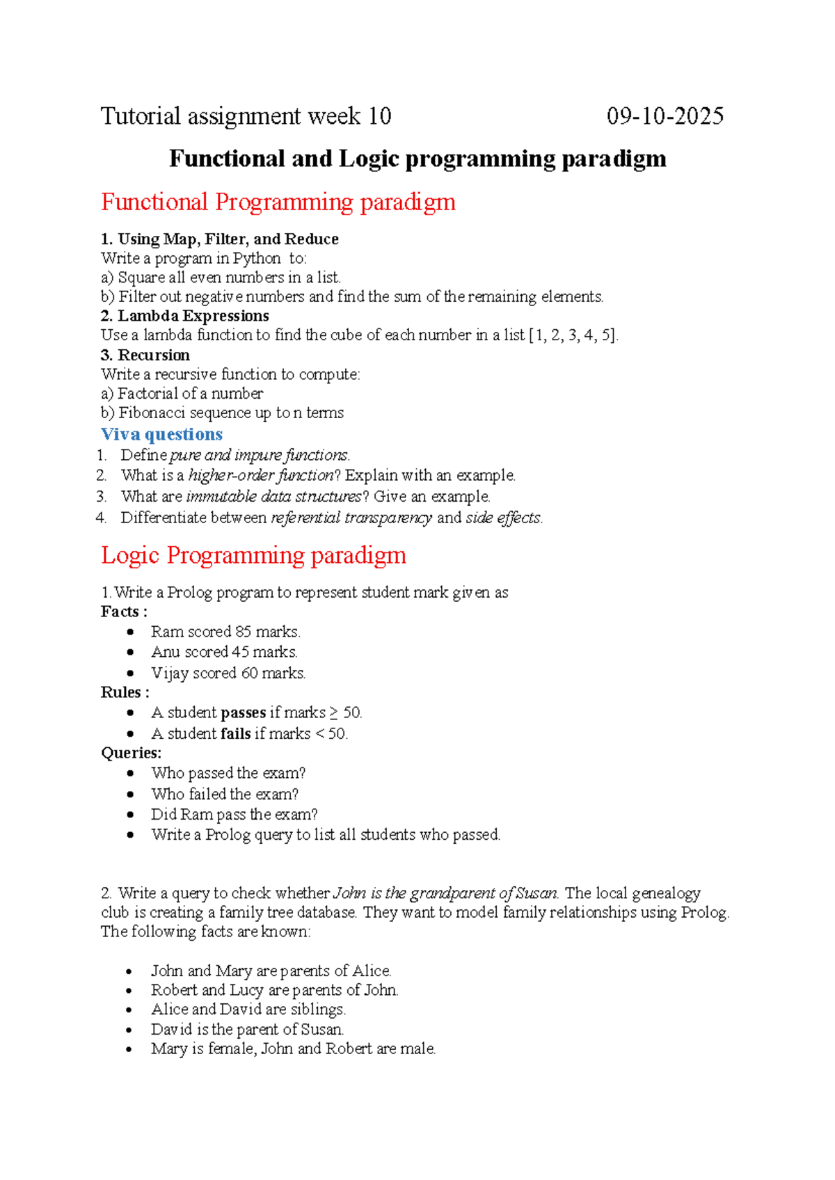 CS101 Tutorial Assignment Week 10: Functional & Logic Programming - Studocu