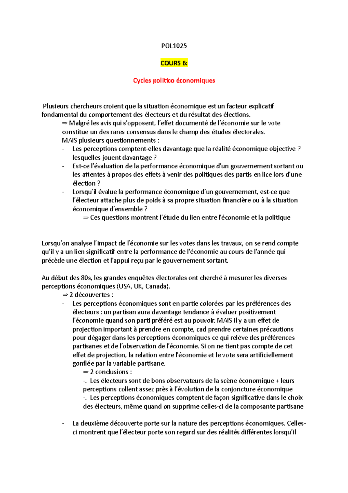 Cours 6 cycles politico économiques - POL COURS 6: Cycles politico ...