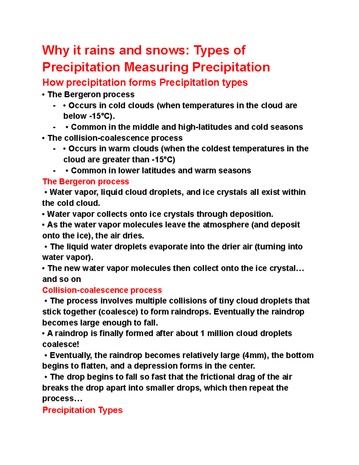 Understanding Precipitation Types and Formation Processes - Studocu