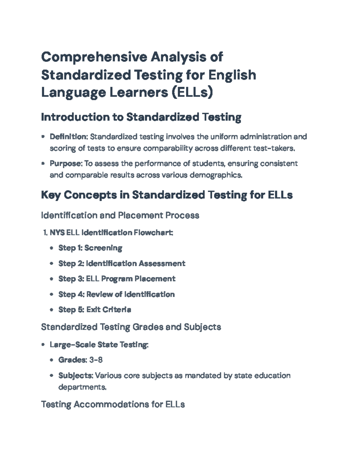 Standardized Testing for English Language Learners (ELLs) Analysis ...