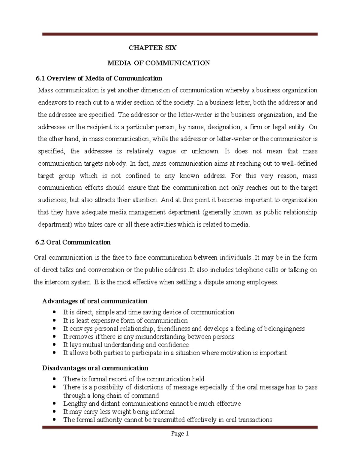 Chapter Six: Media of Communication in Business and Its Types - Studocu