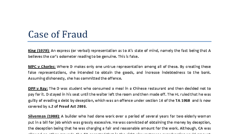 Case Study: Fraud Law Analysis (Case of Fraud 1) - Studocu