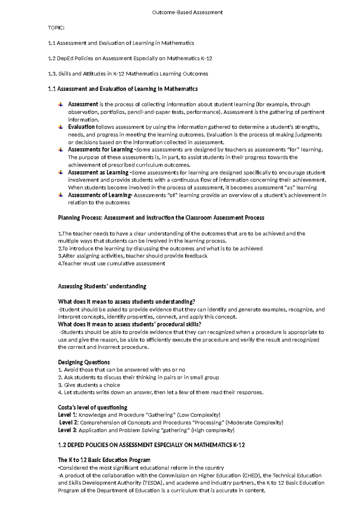 UNIT 1 Outcome Based Assessment - Outcome-Based Assessment TOPIC: 1 ...
