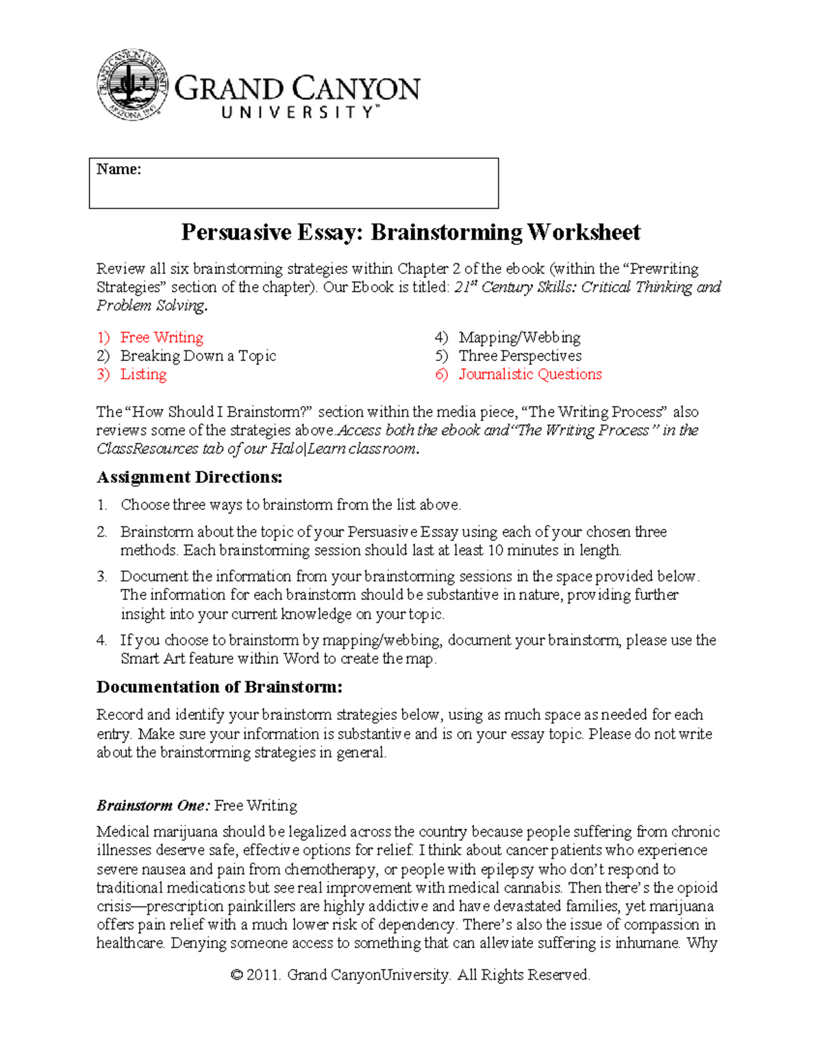 PHI105 T2 Brainstorming Worksheet 4 13 2023 - Name: Persuasive Essay ...