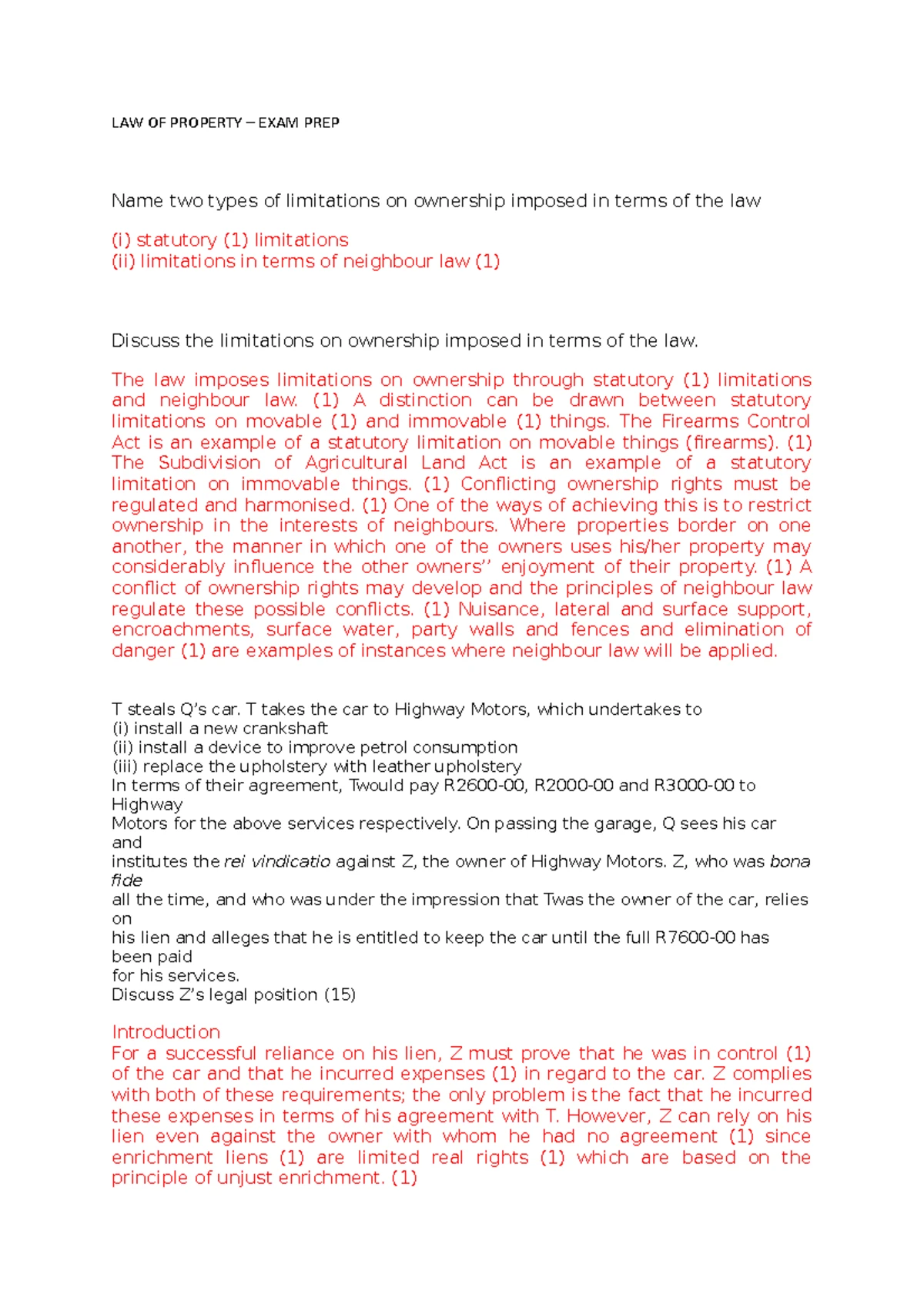 LPY41Y0 - Law of Property Second Semester Test Practice Material - Studocu