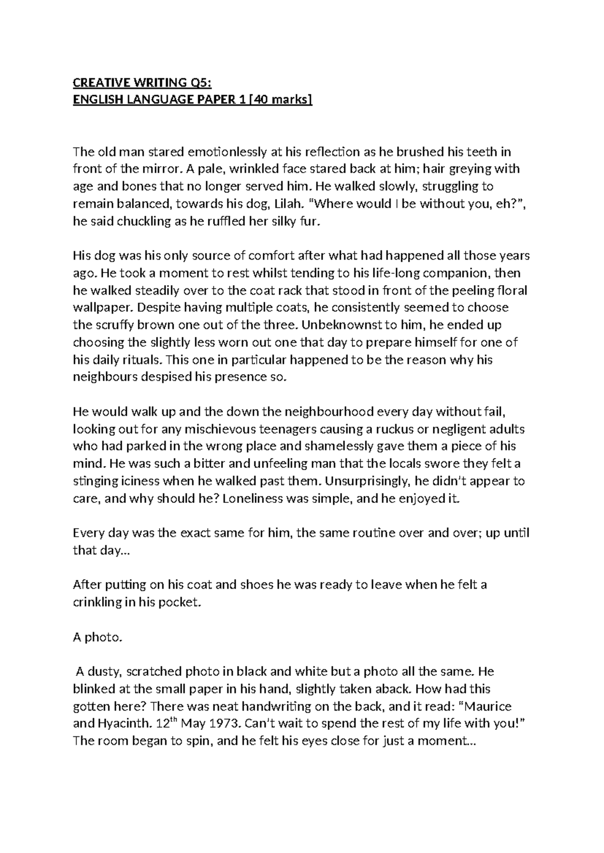 Creative Writing Q5 - AQA English Language Paper 1 Analysis - Studocu