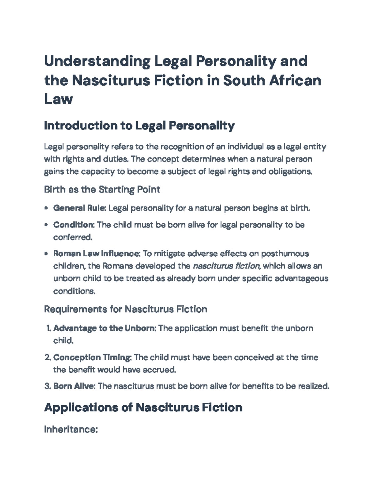 Understanding Legal Personality & Nasciturus Fiction in SA Law - Studocu