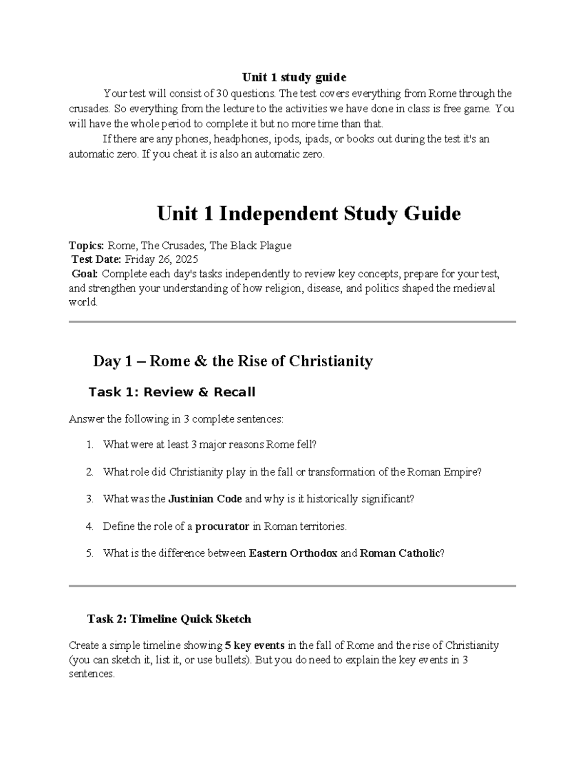 Unit 1 Study Guide: Rome, Crusades & Black Plague Exam Prep - Studocu