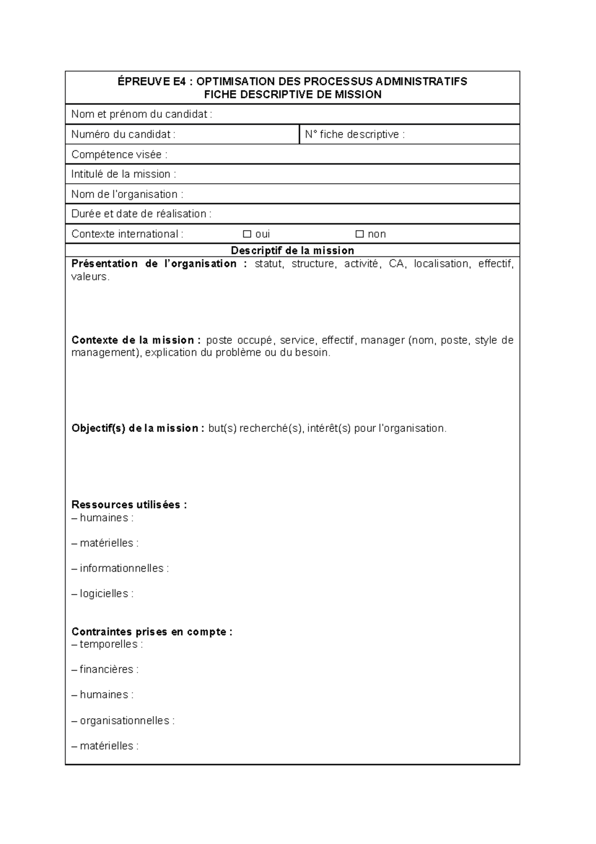 Fiche E4 : Optimisation des Processus Administratifs - Mission Descriptive - Studocu
