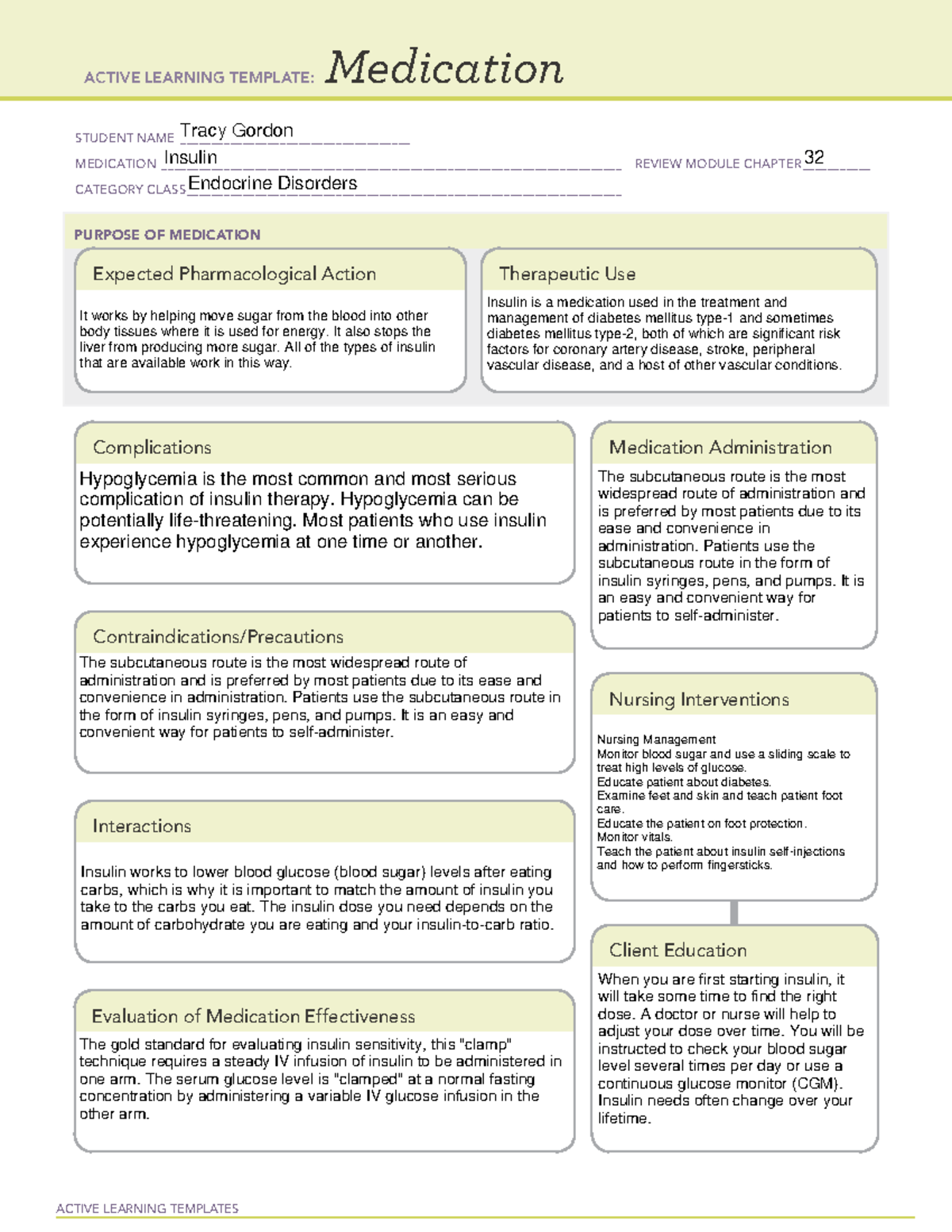 Medication template pdf Insulin - ACTIVE LEARNING TEMPLATES Medication ...