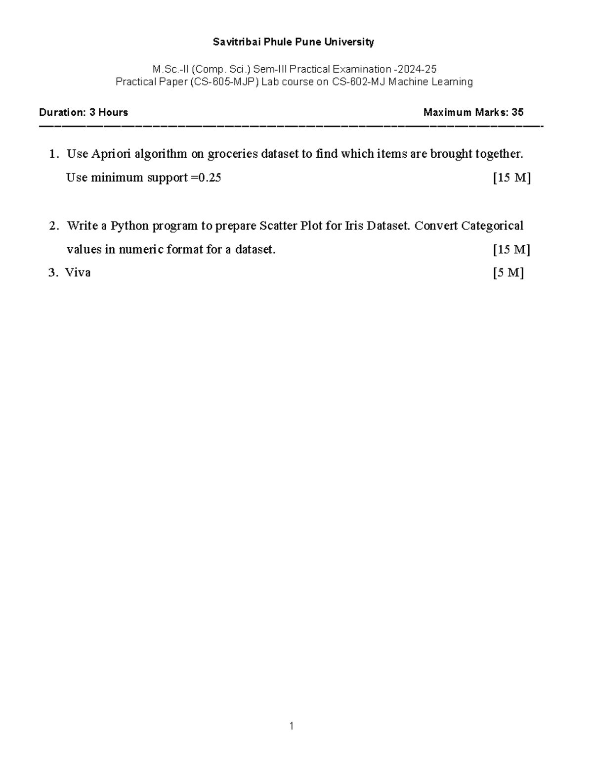 M.Sc(CS) Sem - III Practical Exam Lab on Machine Learning 2024-25 - Studocu